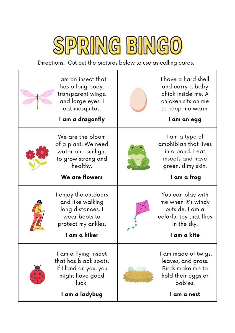Spring Bingo Game – Speech Therapy, Preschool Activities (printable PDF ...