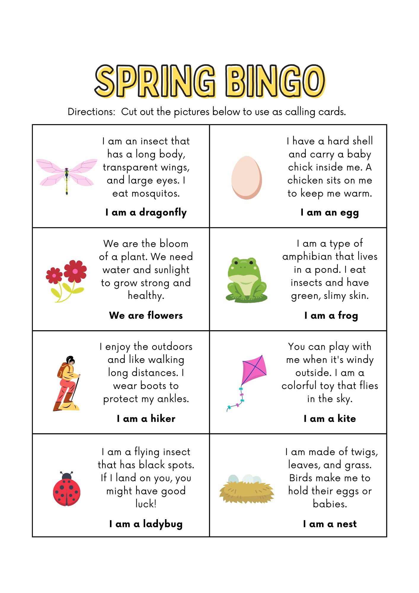 Spring Bingo Game for Speech Therapy - Printable Spring Bingo for Kids ...