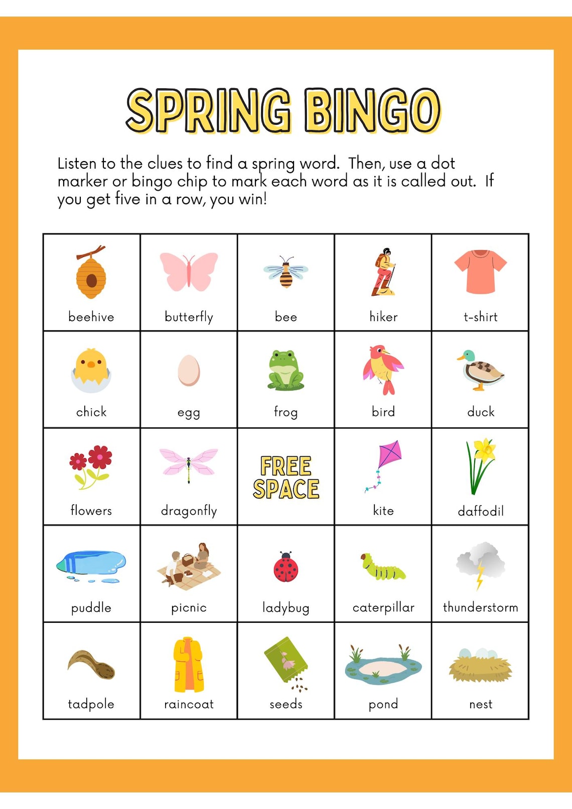 Spring Bingo Game – Speech Therapy, Preschool Activities (printable PDF ...