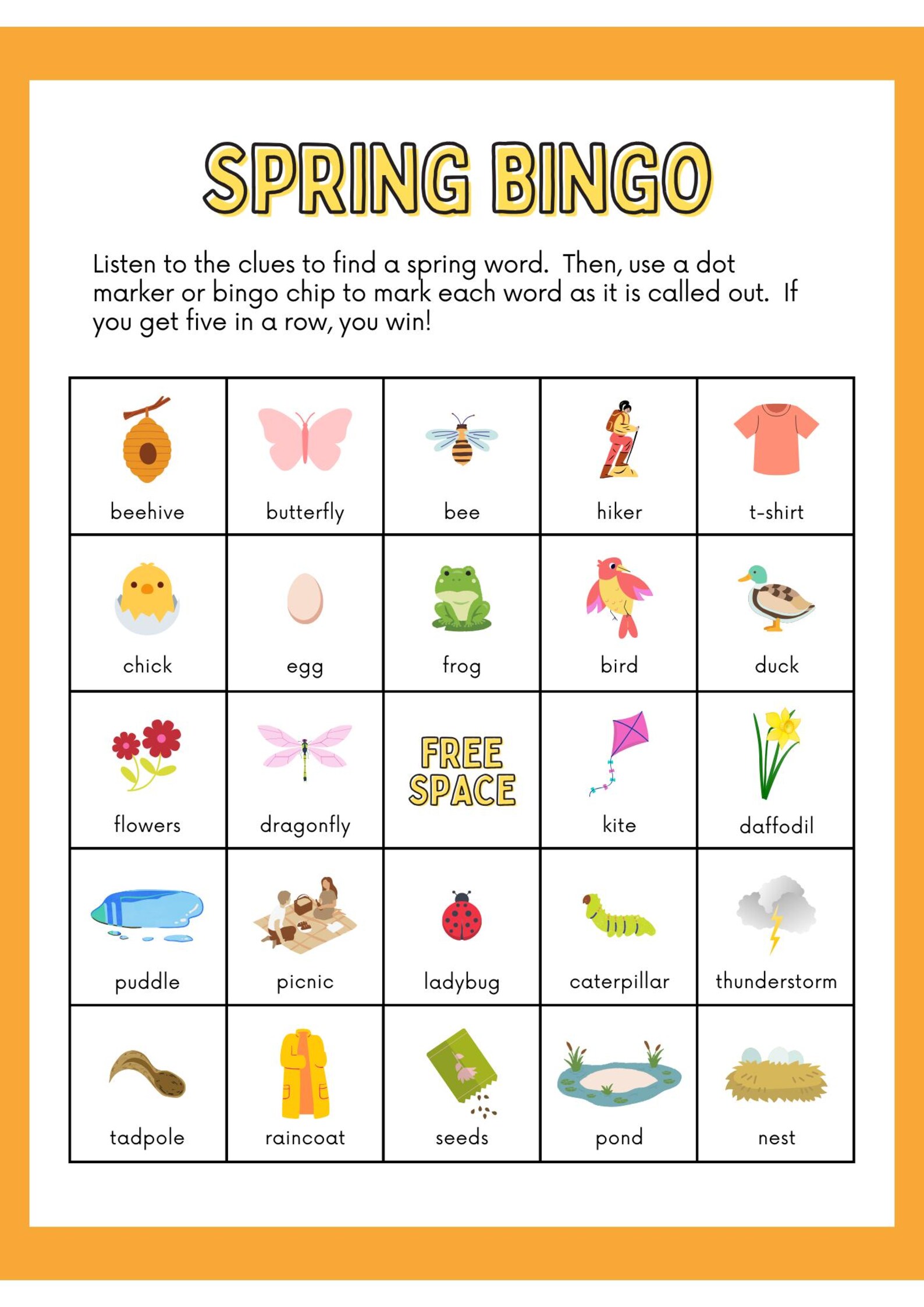 Spring Bingo Game for Speech Therapy - Printable Spring Bingo for Kids ...