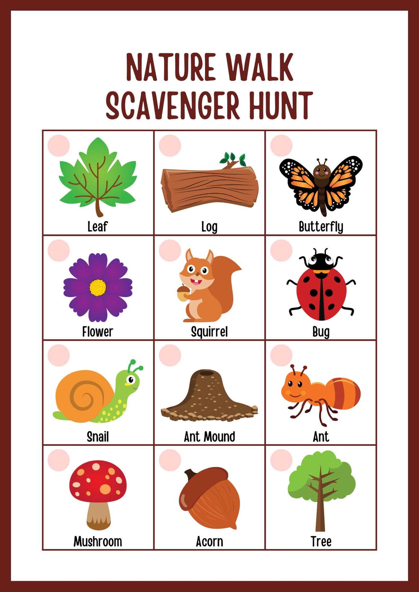 Nature Walk Scavenger Hunt for Kids - Printable Outdoor Activity - Fun ...