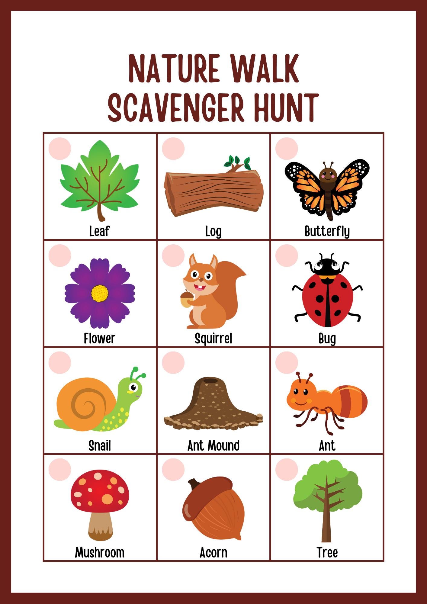 Kids Nature Walk Scavenger Hunt – Printable Outdoor Bingo (PDF) - Etsy