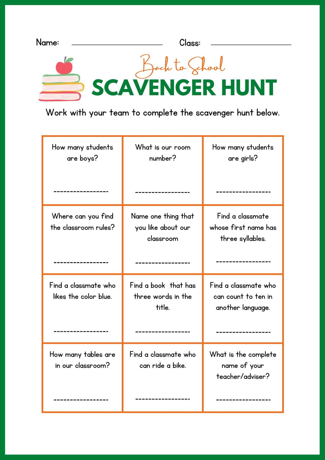 Back to School Scavenger Hunt – Icebreaker Team Activity (printable PDF ...