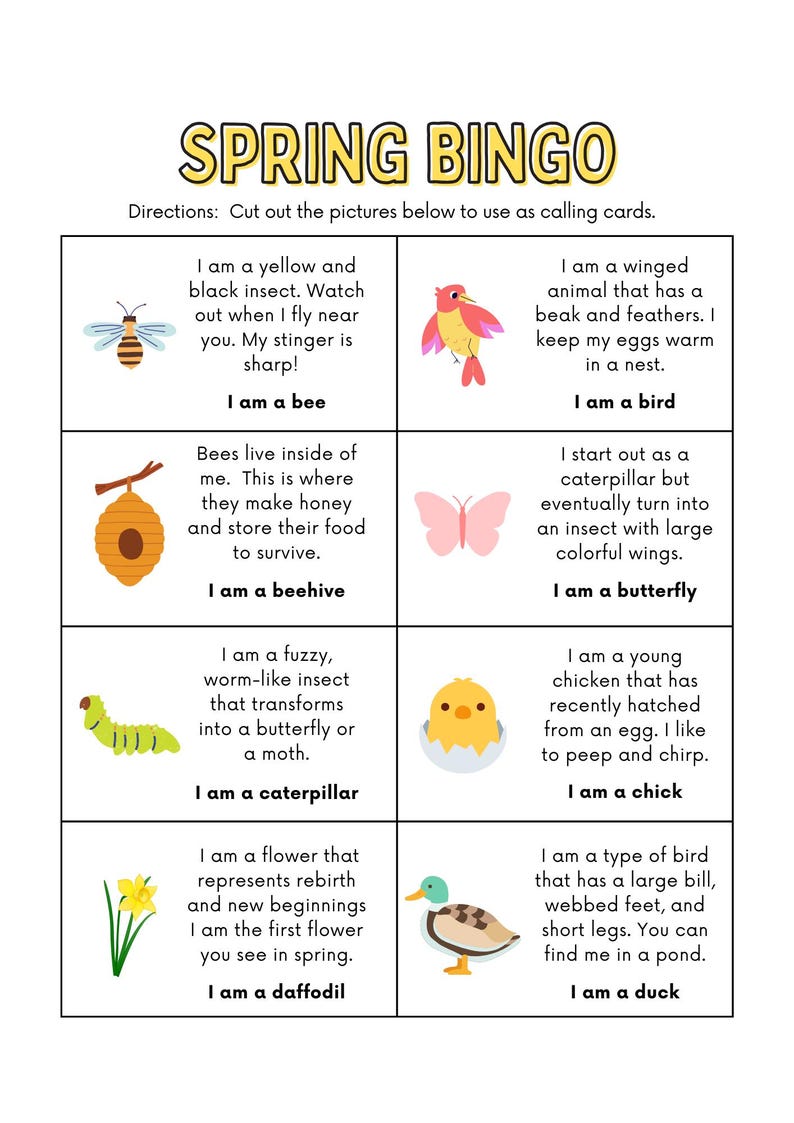 Spring Bingo Game – Speech Therapy, Preschool Activities (printable PDF ...