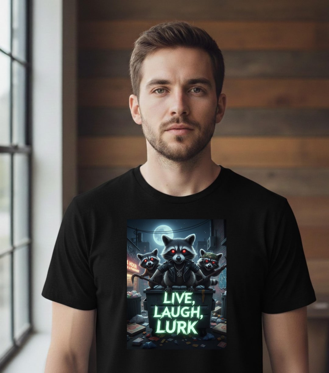 Live Laugh Lurk Raccoons Tee | Neon Horror Night Skull City - Etsy