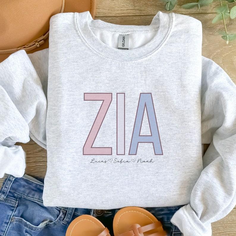 Personalized Italian Zia Aunt Sweatshirt With Kids Names Zia Heart Sweater Custom Zia Sweatshirt ...