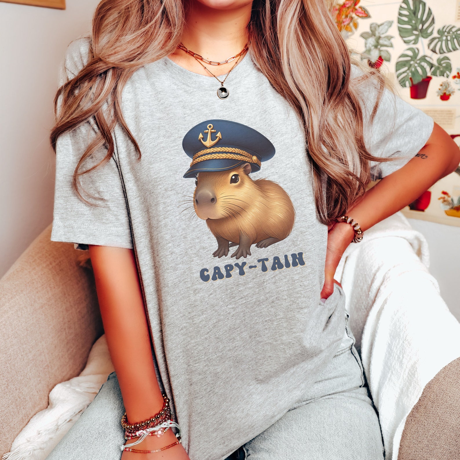 Capybara Shirt, Adorable Capybara Captain, Retro Rodent T-shirt, Funny ...