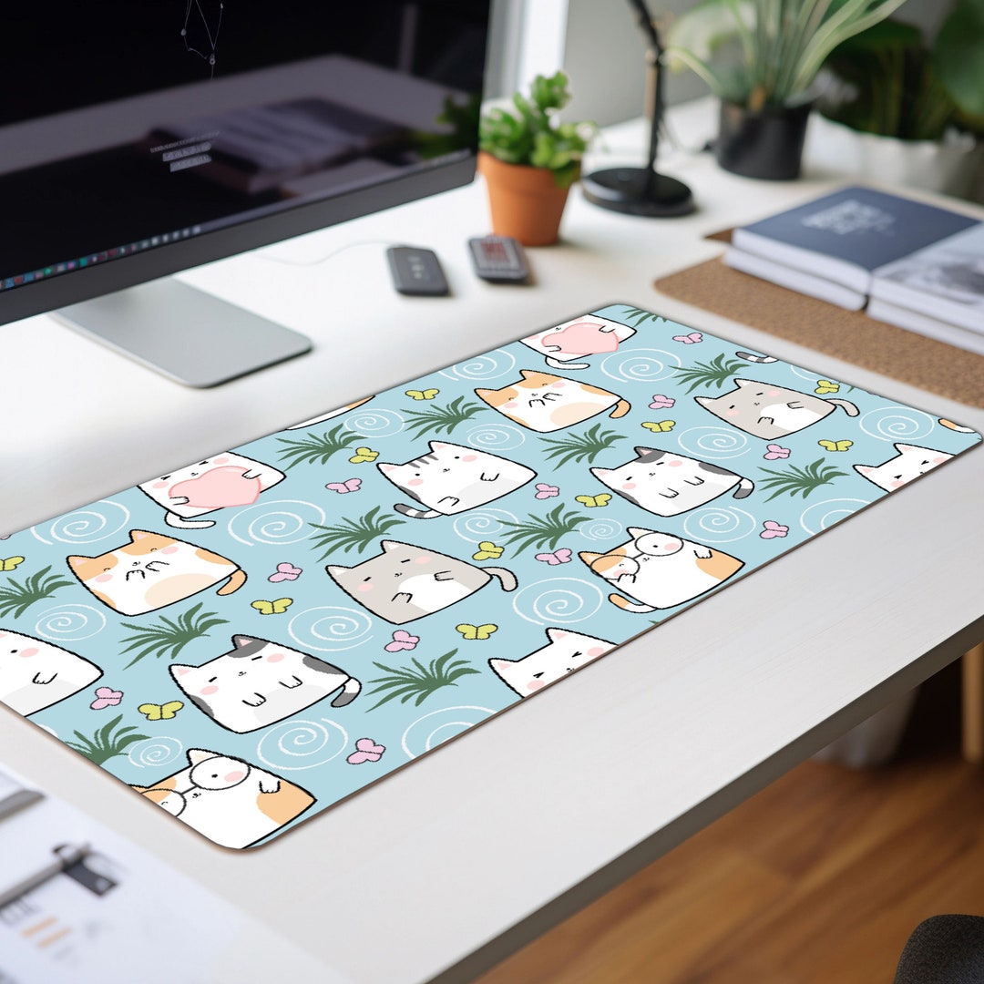Lofi Desk Mat, Kawaii Gaming Mouse Pad, Cute Cat Kawaii Desk Mat ...