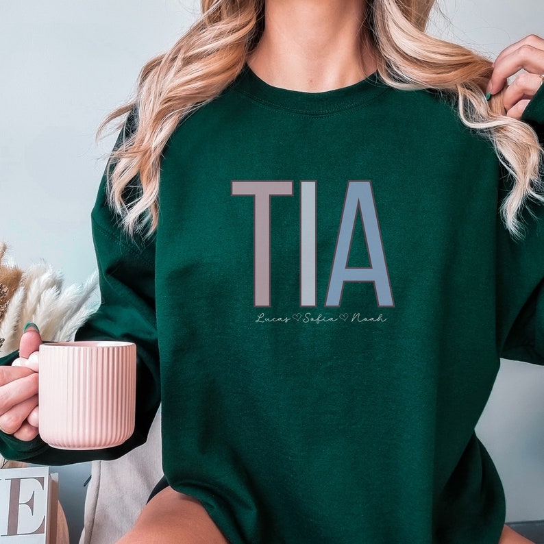 Personalized Spanish Aunt Sweatshirt With Nieces Nephews Names Tia Heart Sweat Custom Tia ...