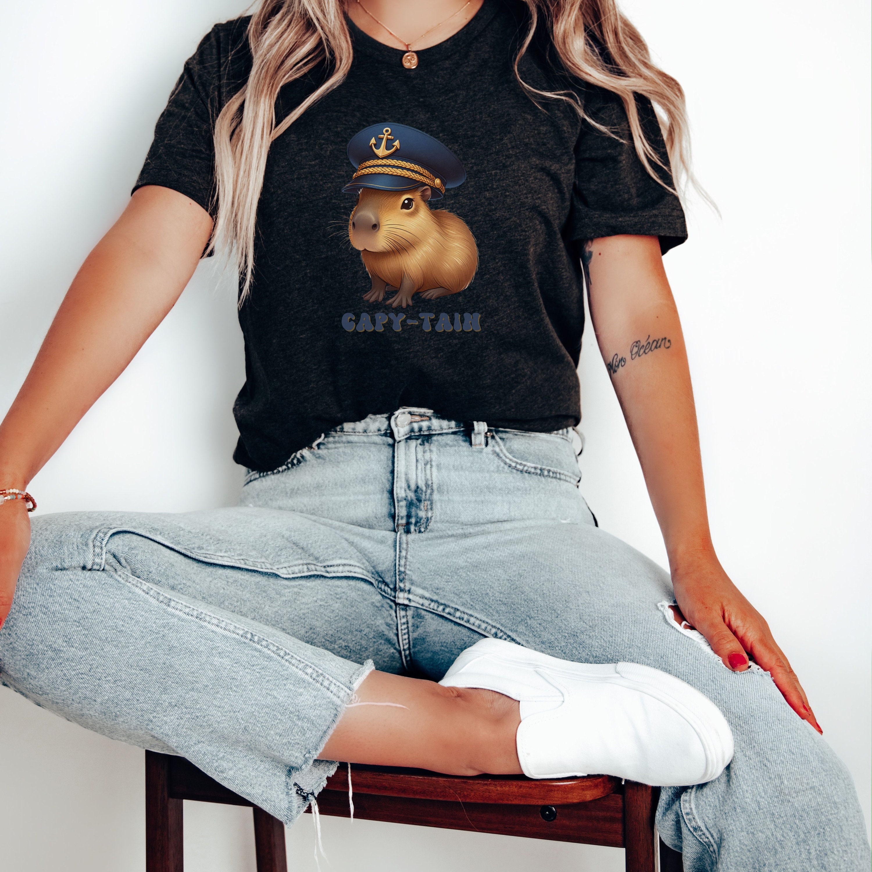Capybara Shirt, Adorable Capybara Captain, Retro Rodent T-shirt, Funny ...