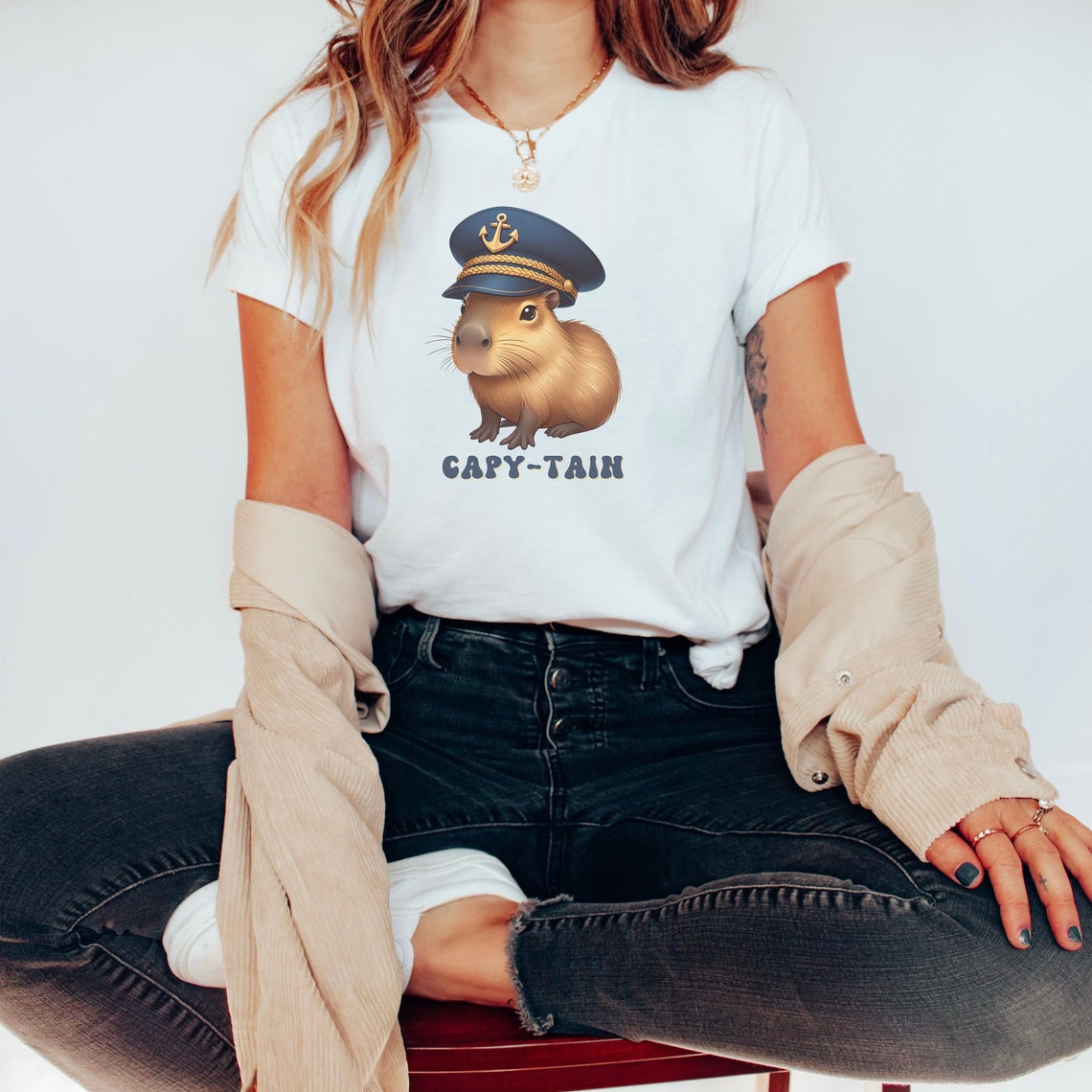 Capybara Shirt, Adorable Capybara Captain, Retro Rodent T-shirt, Funny ...