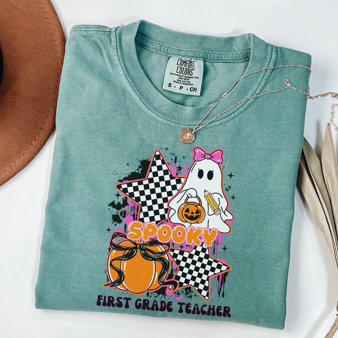 First Grade Halloween Teacher Shirt, Trick or Teach Ghost Tee, Spooky ...