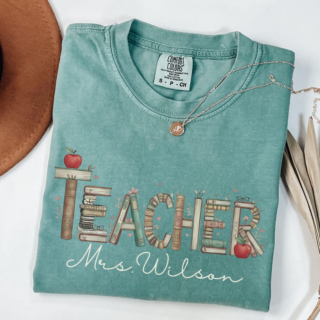 Personalized Teacher Name Book Shirt, Reading Month Comfort Colors ...