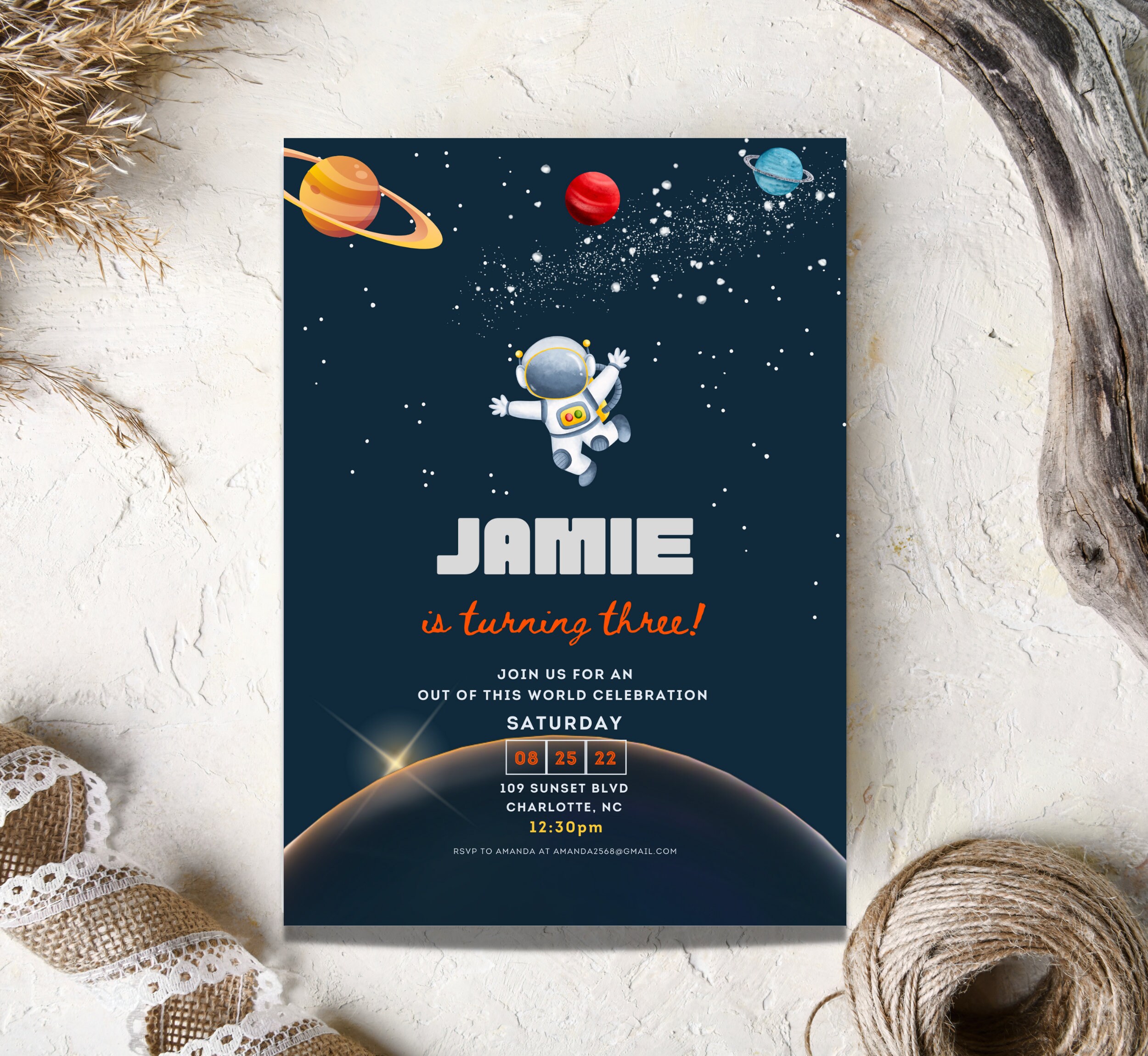 Astronaut Birthday Invitation, Boy Girl Birthday Invitation, Space ...