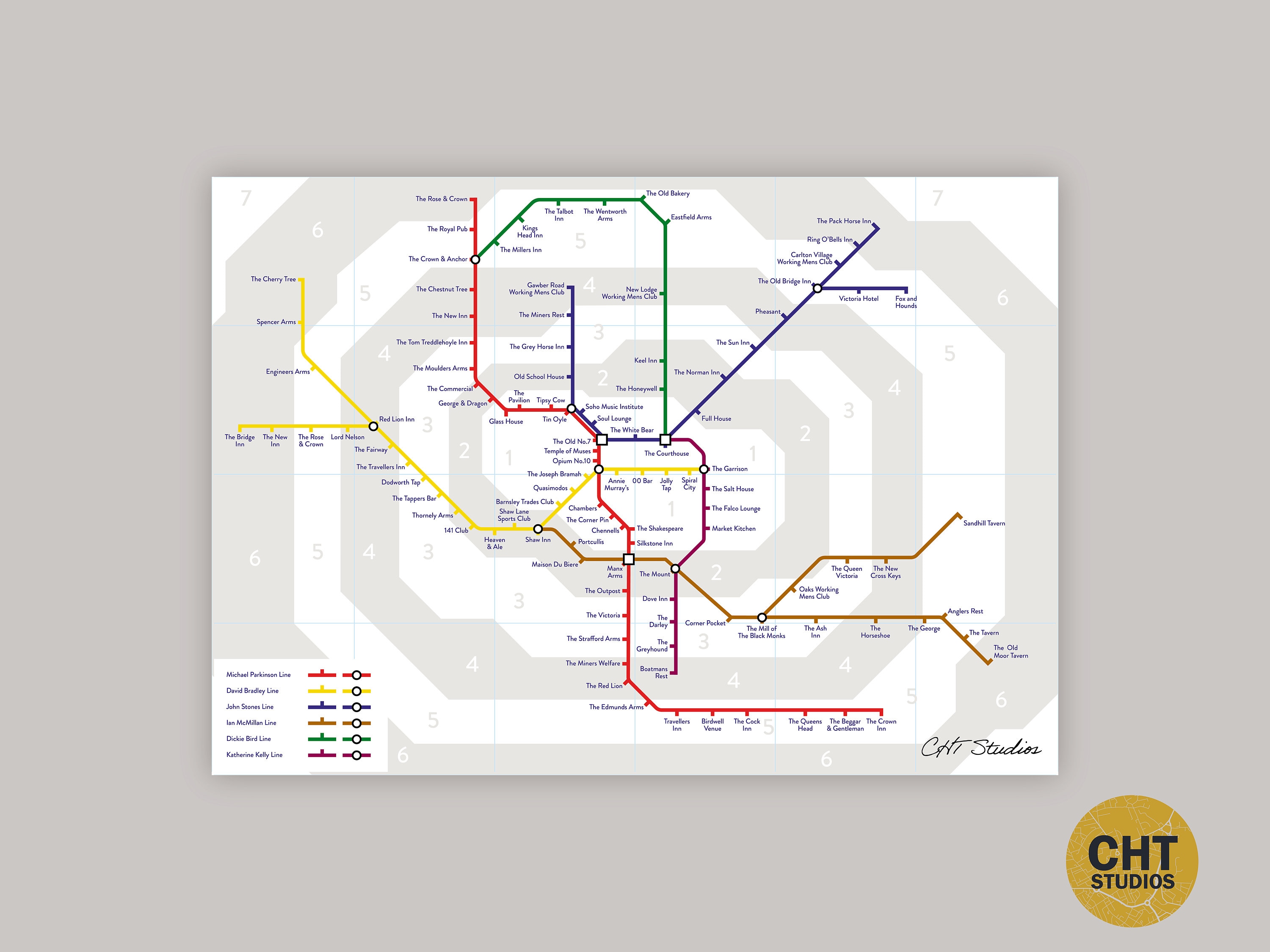 Barnsley Pubs Tube Map Poster - Etsy