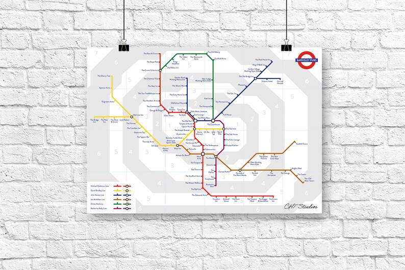 Barnsley Pubs Tube Map Poster - Etsy
