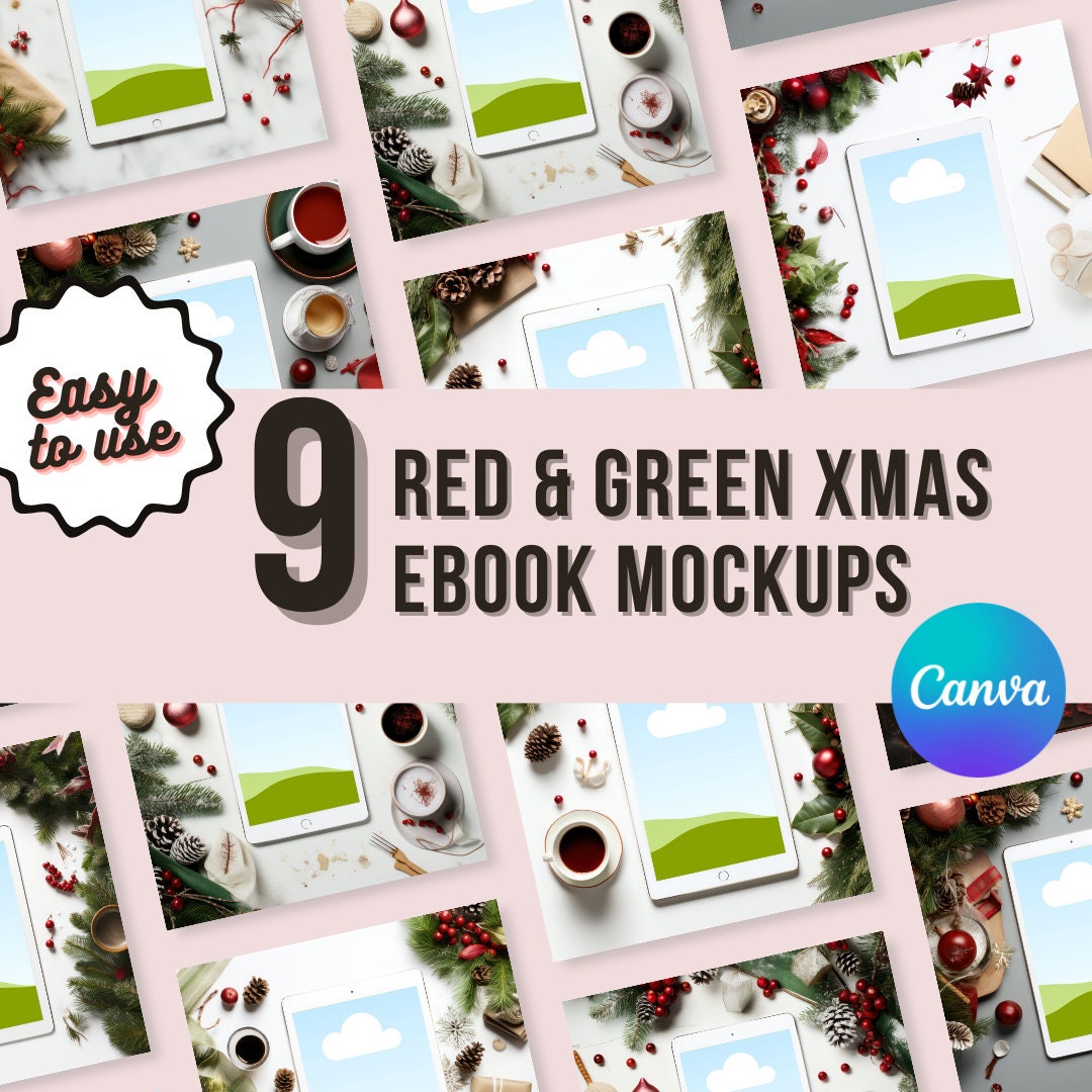 9 Red Xmas Book Mockups I Book Mockup Canva Book Mockup Bundle Canva ...