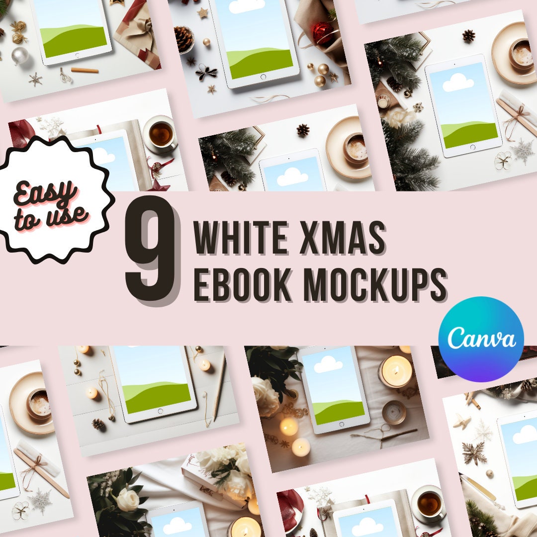9 White Xmas Book Mockups I Book Mockup Canva Book Mockup Bundle Canva ...