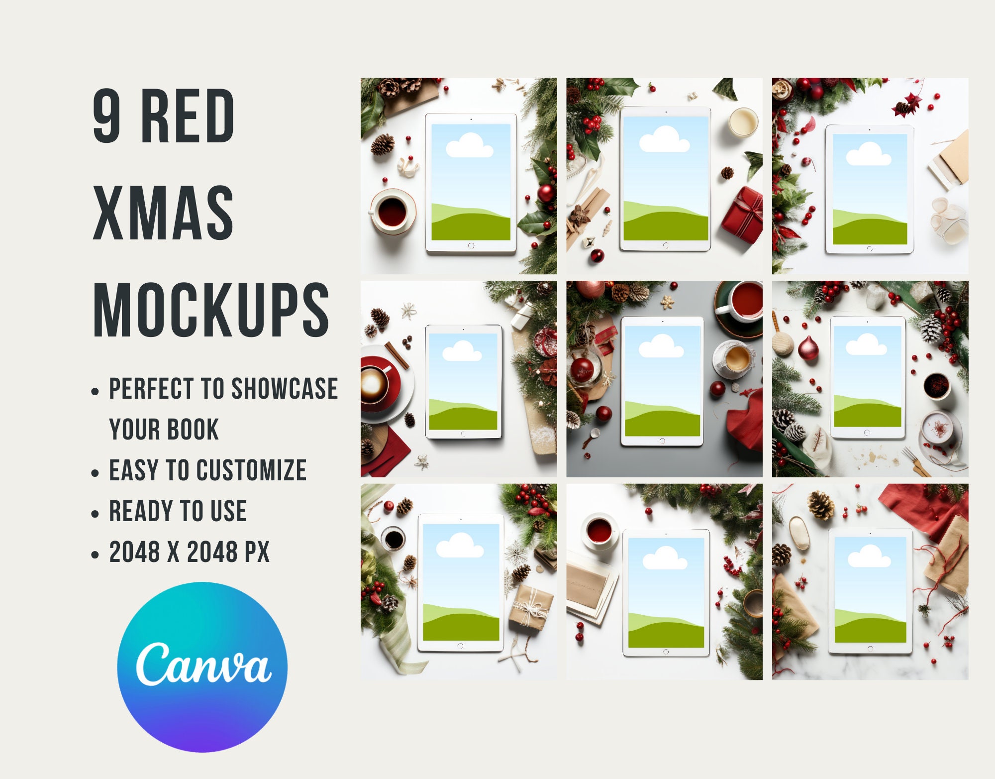 9 Red Xmas Book Mockups I Book Mockup Canva Book Mockup Bundle Canva ...