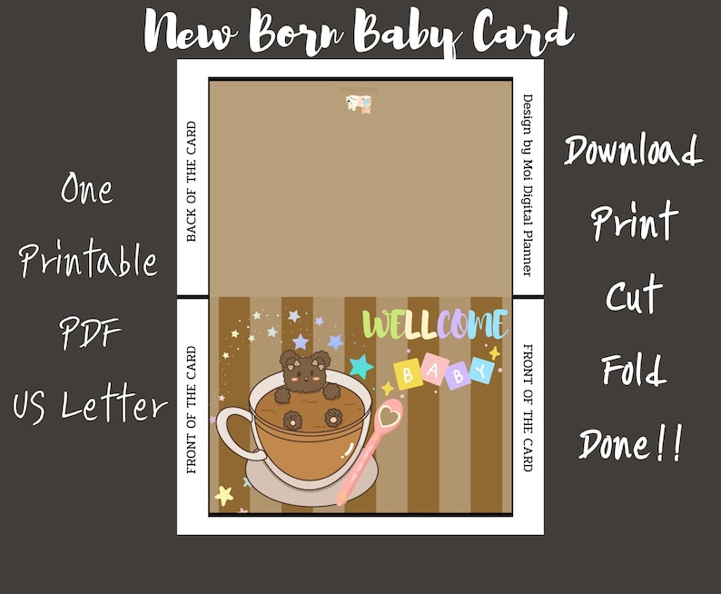 Printable New Baby Card Instant Download 7x5 Inch Cards for - Etsy