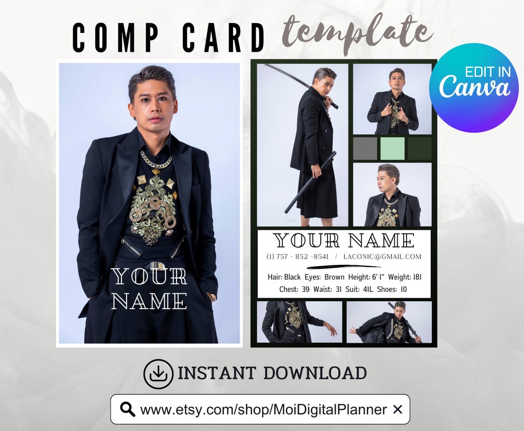 COMP CARD for MEN Male Model Composite Card Modeling Agency Portfolio ...