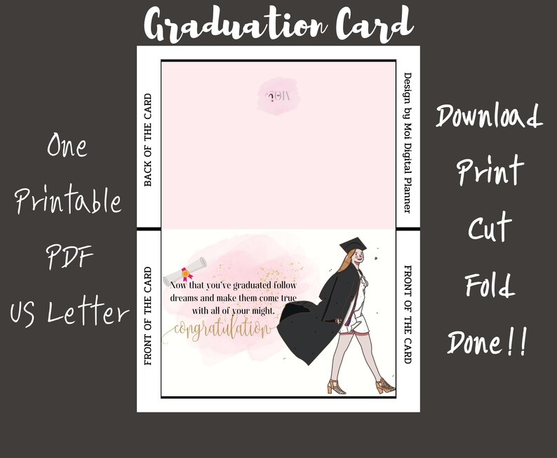 Printable Graduation Card Instant Download 7x5 Inch Cards for ...