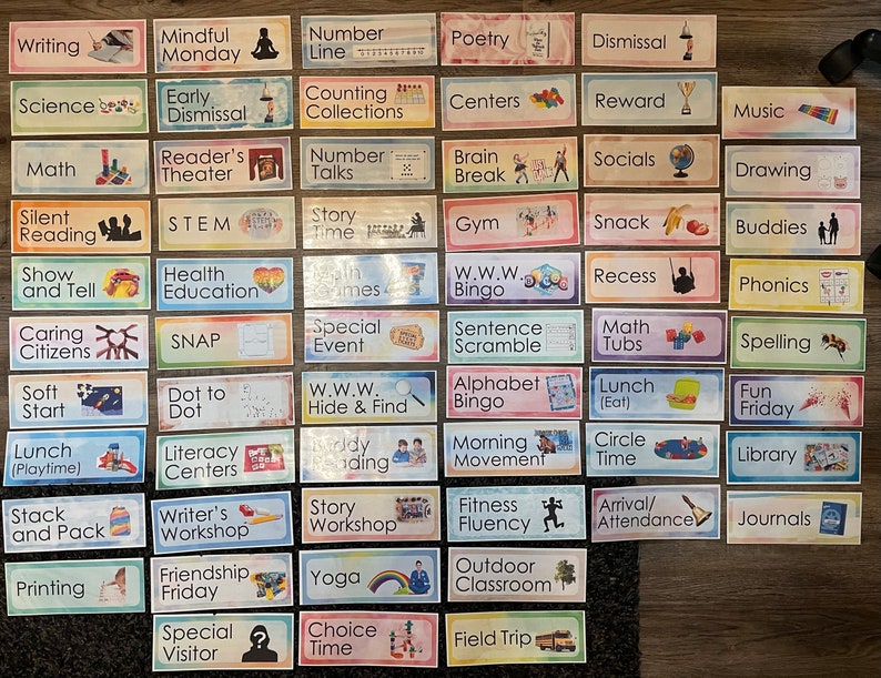 EDITABLE Printable School Schedule Cards Water Color Theme Real Life ...