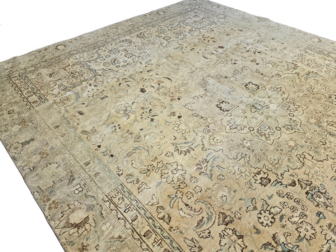 8'11" X 11'9" // Tan Turkish Wool Rug, Vintage 1960s Oushak Wool Rug ...