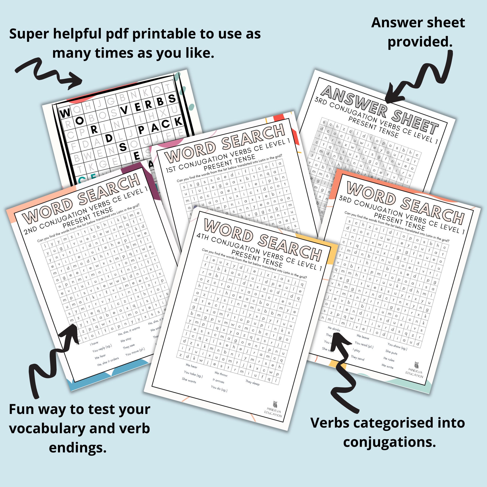 CE Level 1 Latin Verbs Word Search Pack - Etsy