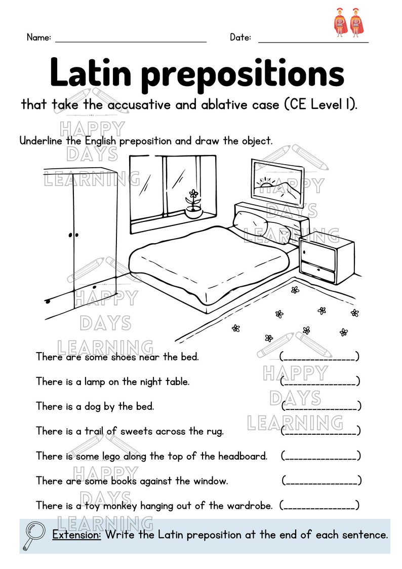 Latin Worksheet Prepositions CE Level 1, Printable Pdf, Vocabulary ...