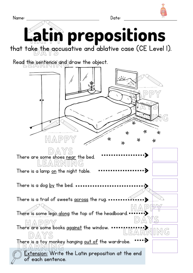 Latin Worksheet Prepositions CE Level 1, Printable Pdf, Vocabulary ...