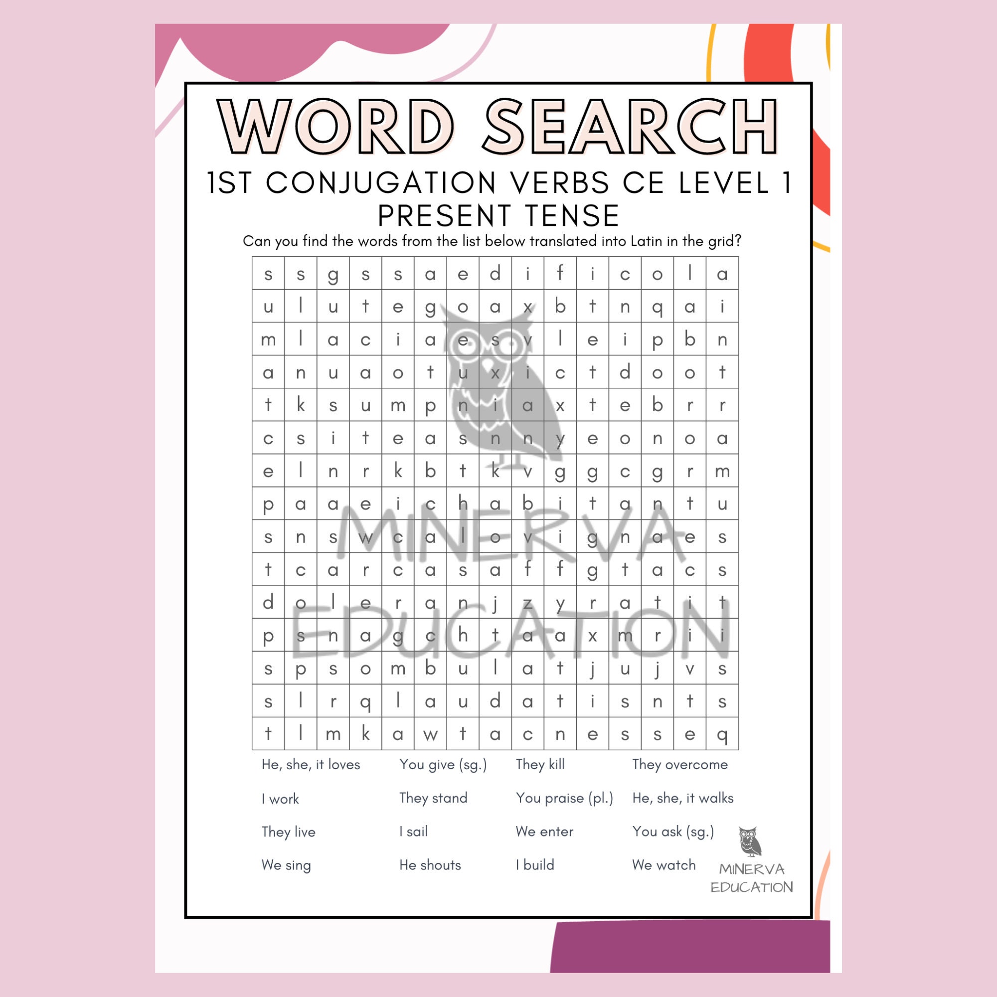 CE Level 1 Latin Verbs Word Search Pack - Etsy