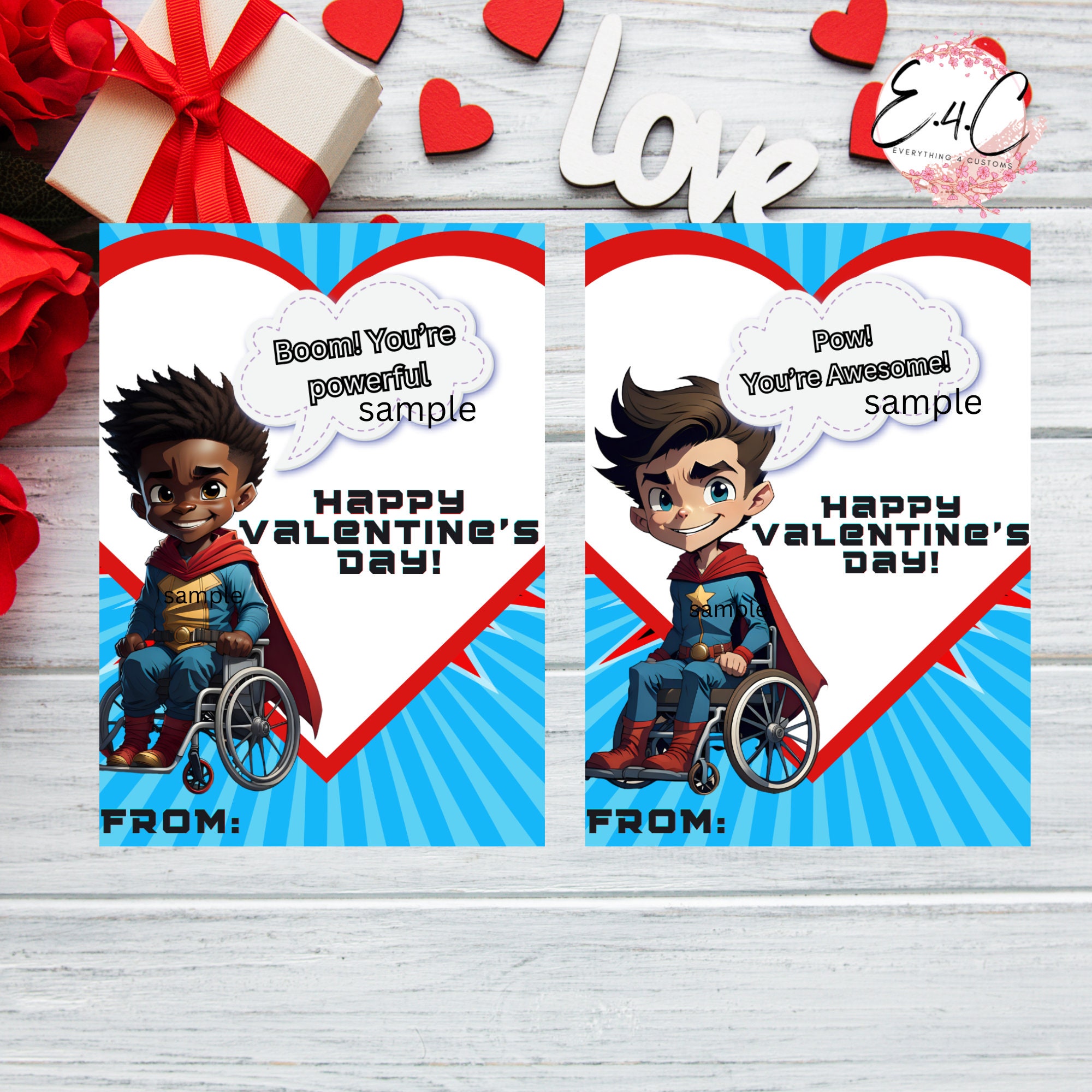 Special Needs Wheelchair Valentine's Day Cards, Superhero, Princess ...