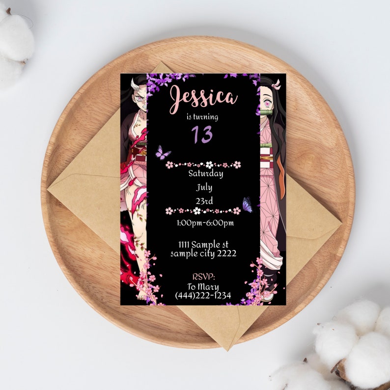 Anime Birthday Invitation, Manga Birthday Invitation, Editable Birthday ...