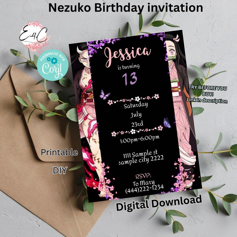 Anime Birthday Invitation, Manga Birthday Invitation, Editable Birthday ...