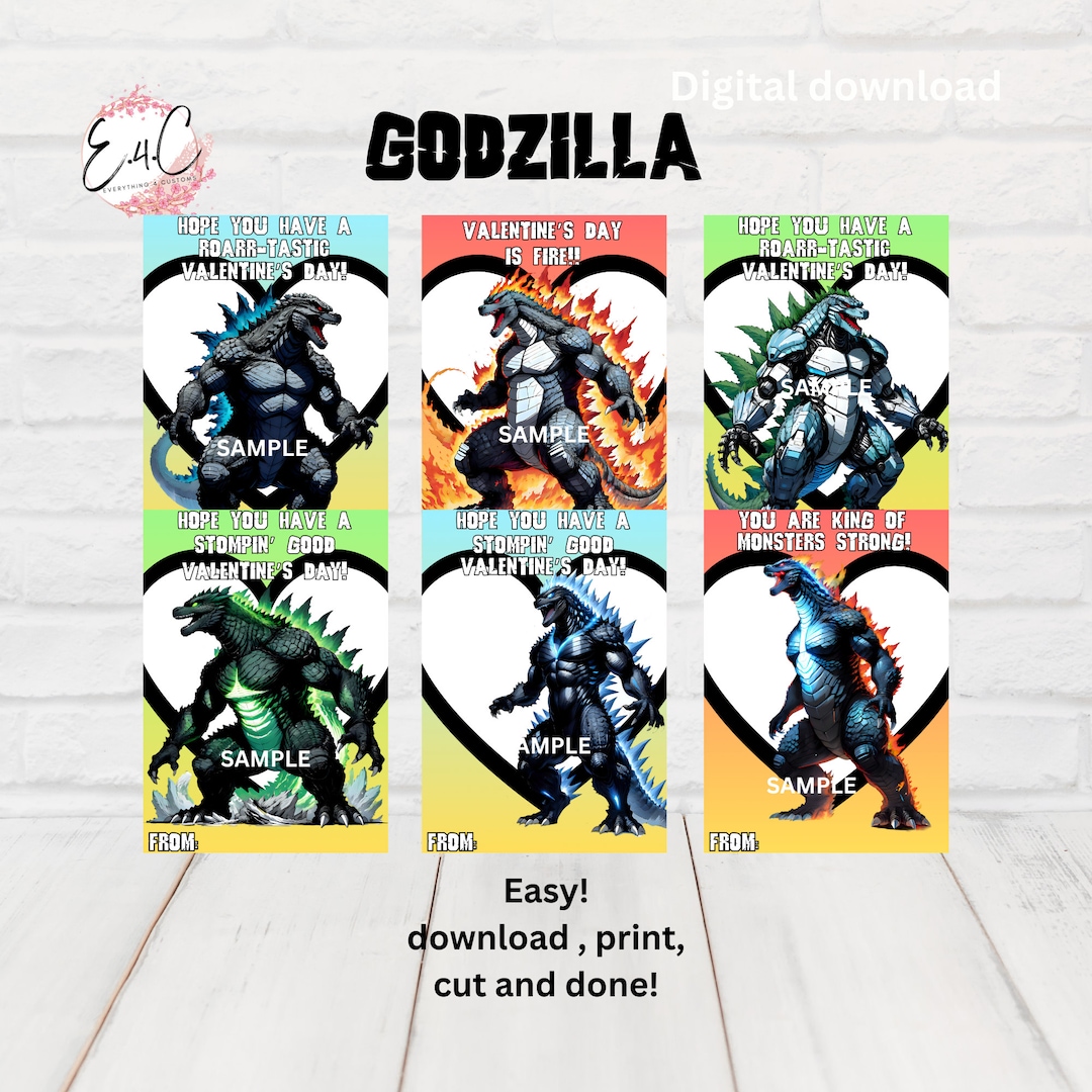 Godzilla Comic Valentine's Day Cards, Valentine Day Cards for Kids ...