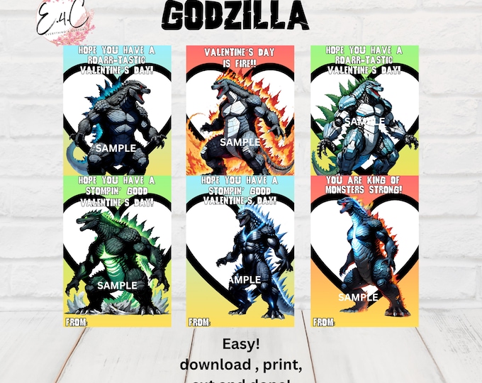 Godzilla Comic Valentine's Day Cards, Valentine Day Cards for Kids ...