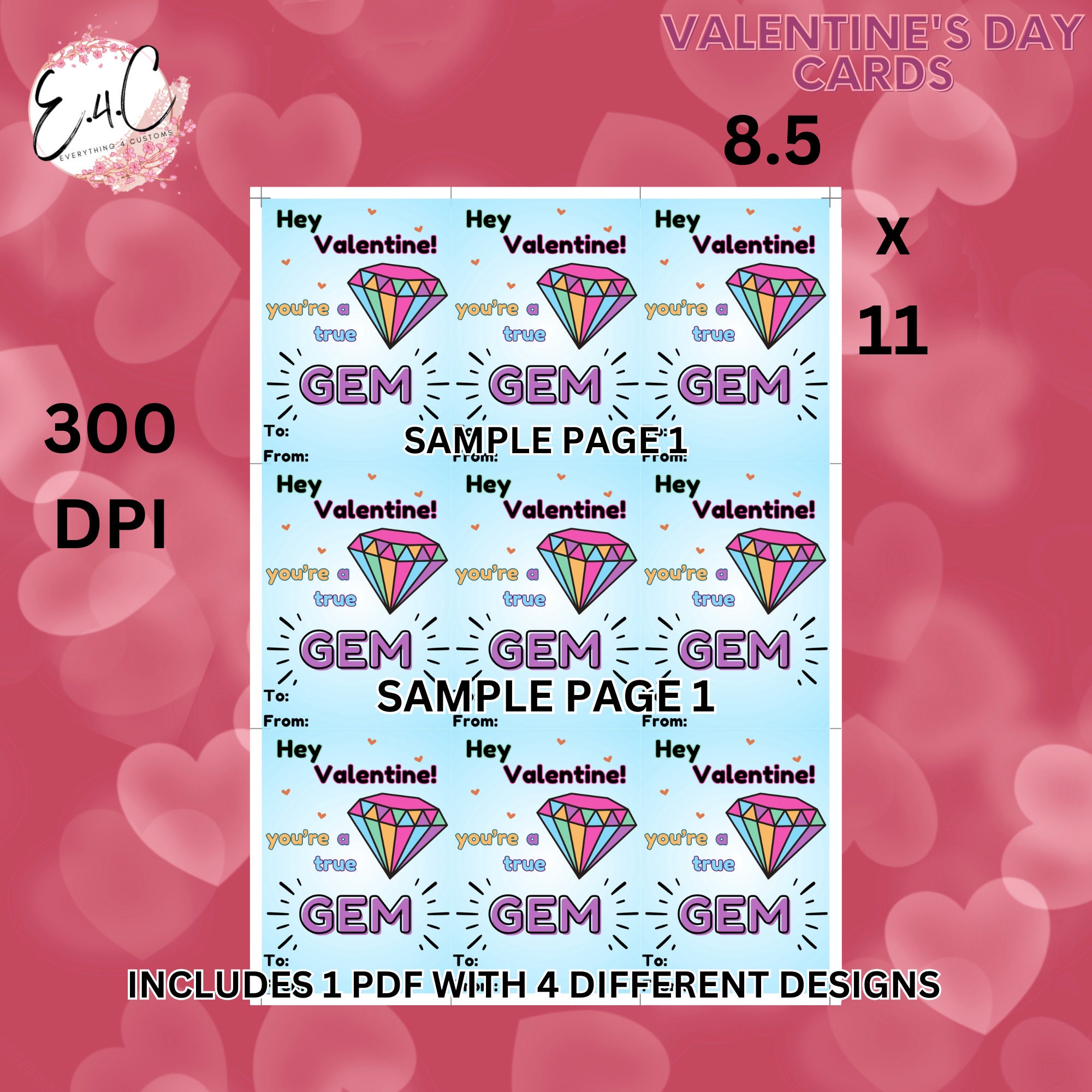 Ring Pop Valentine Cards, Printable Valentine Cards, Gemstone Valentine ...