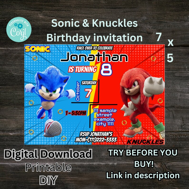 Sonic Birthday Invitation Printable Sonic Invitation Sonic Party Sonic ...
