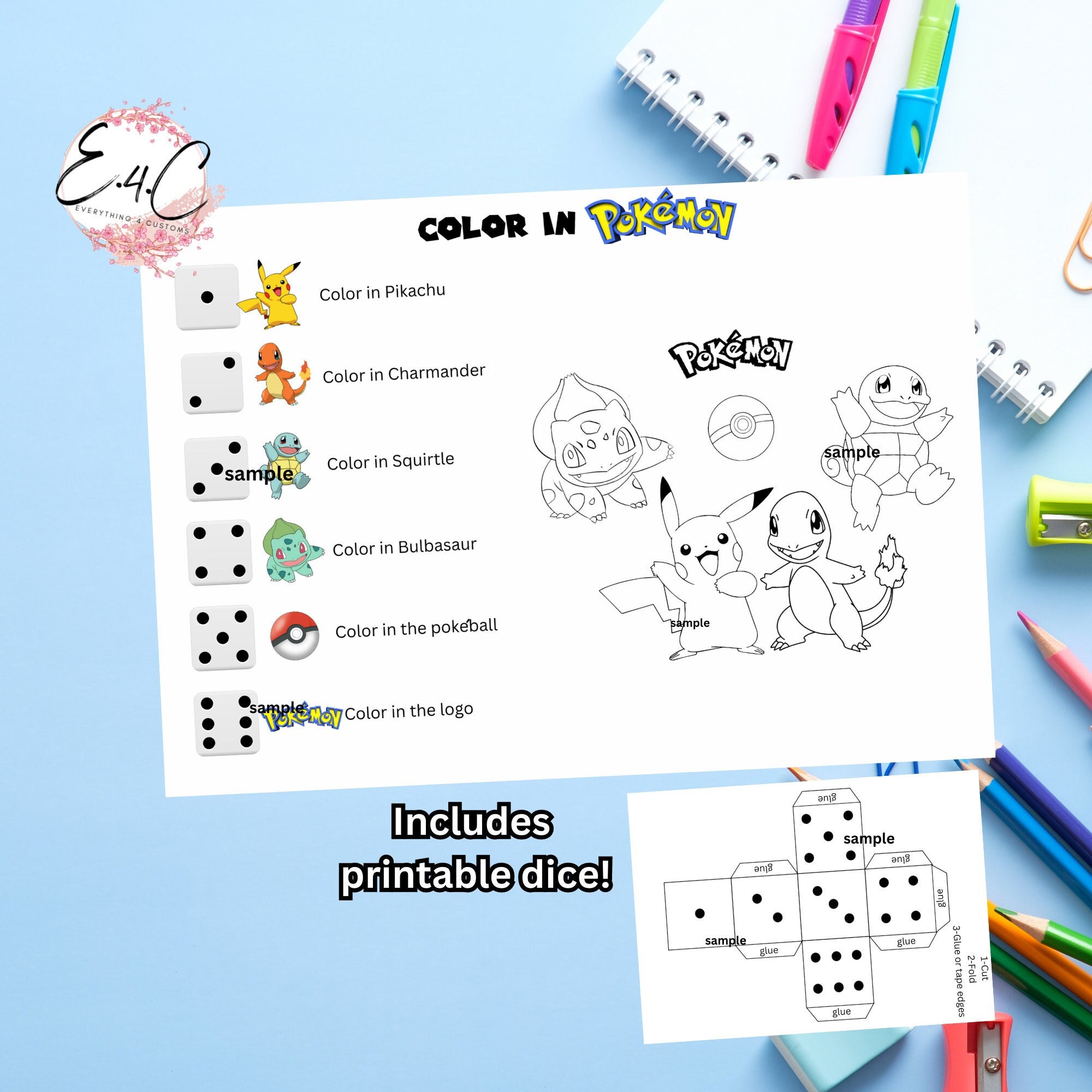 Pokémon printable game Activity sheet kids party favors - Etsy México