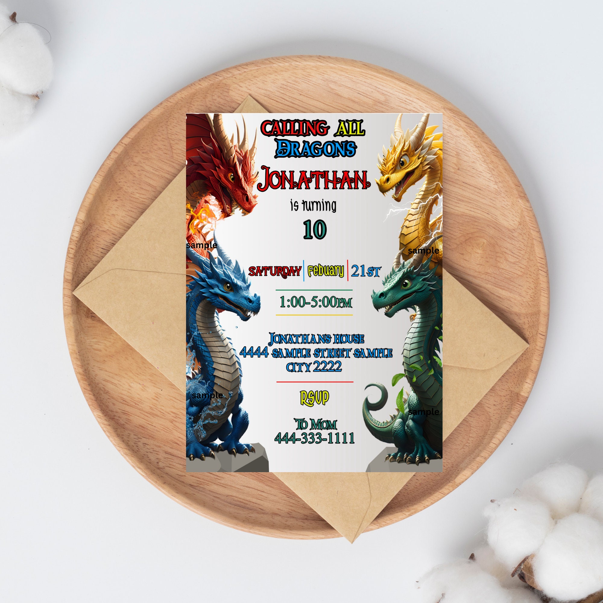 Dragons Birthday Invitation, Elements Birthday Invitation, Editable ...