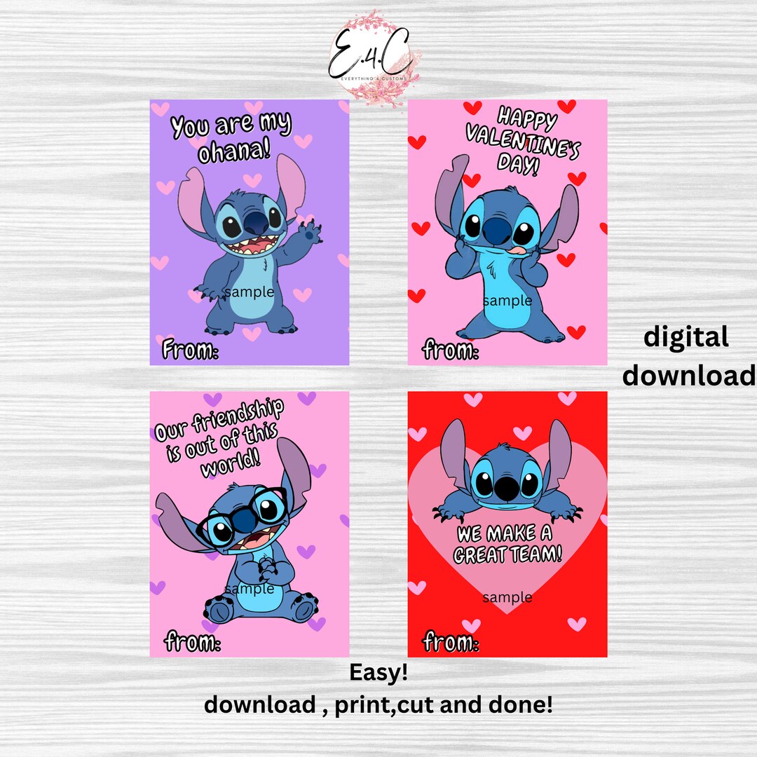 Stitch Valentine's Day Cards, Valentine's Day Cards for Kids, Classroom ...