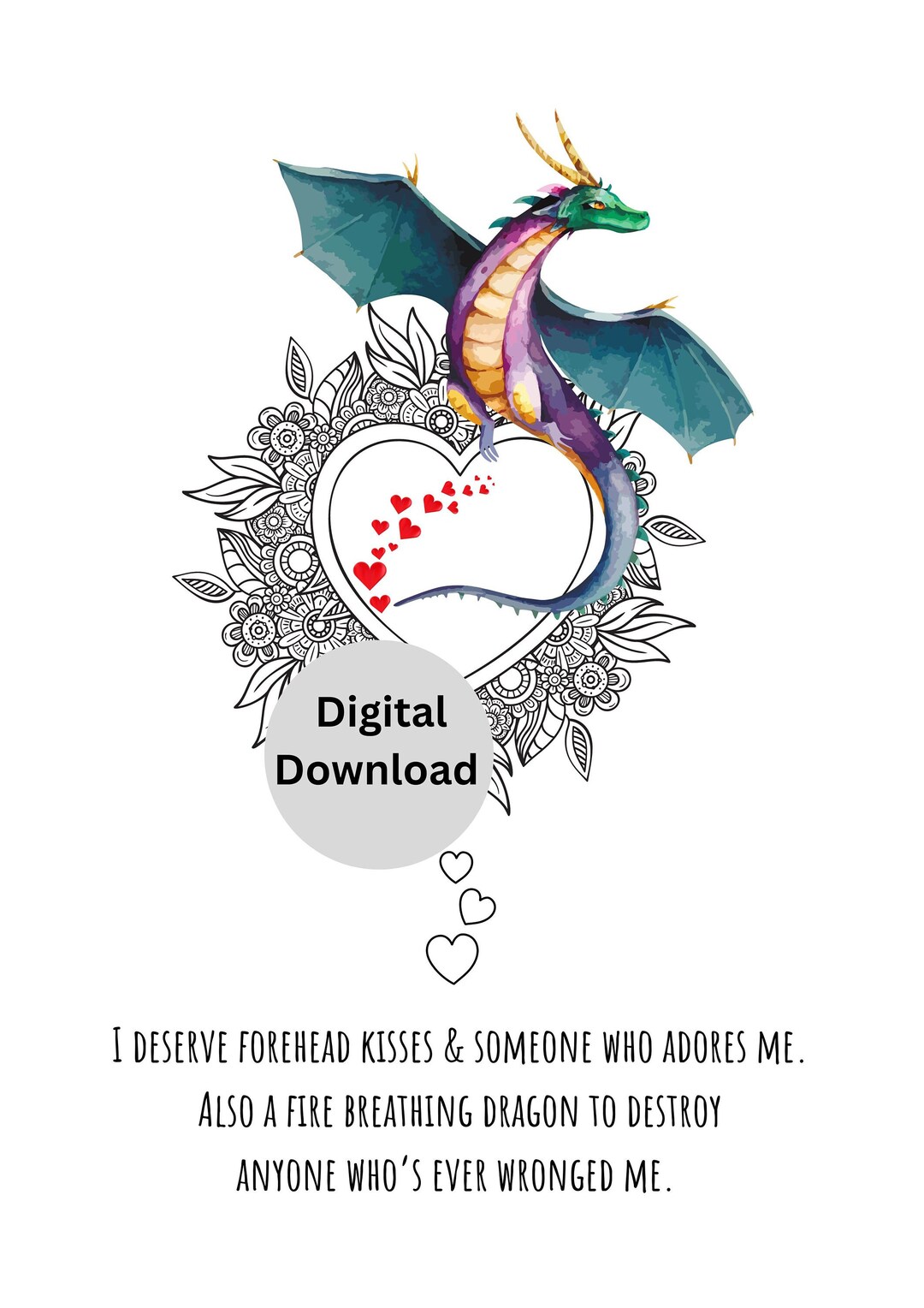 Dragon Quote, Wall Art, Forehead Kissed, Fire Breathing, Bookish Quote ...