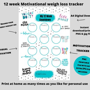 12 Week Countdown, Weight Loss Tracker. Progress Chart, Visual ...