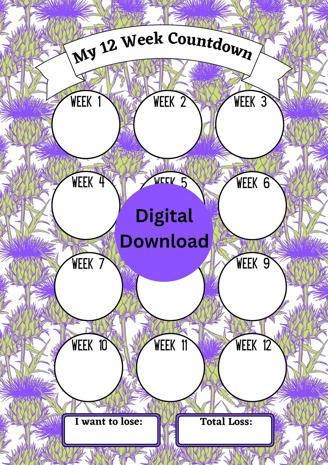 12 Week Countdown, Weight Loss Tracker. Progress Chart, Visual ...