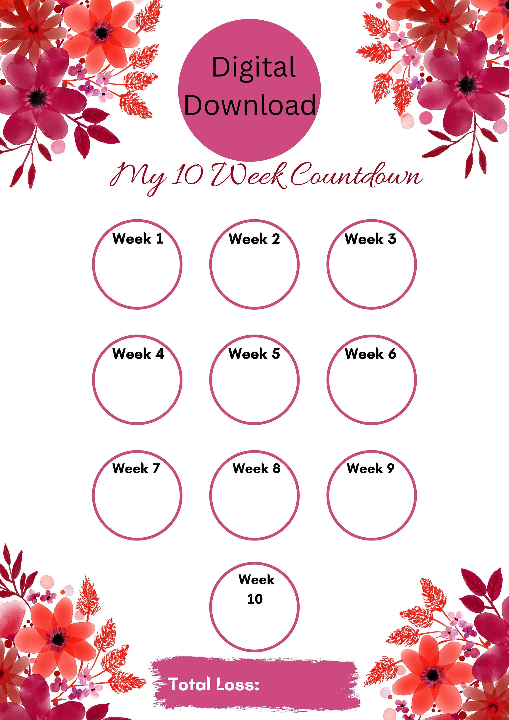 10 Week Countdown, Weight Loss Tracker. Progress Chart, Visual ...
