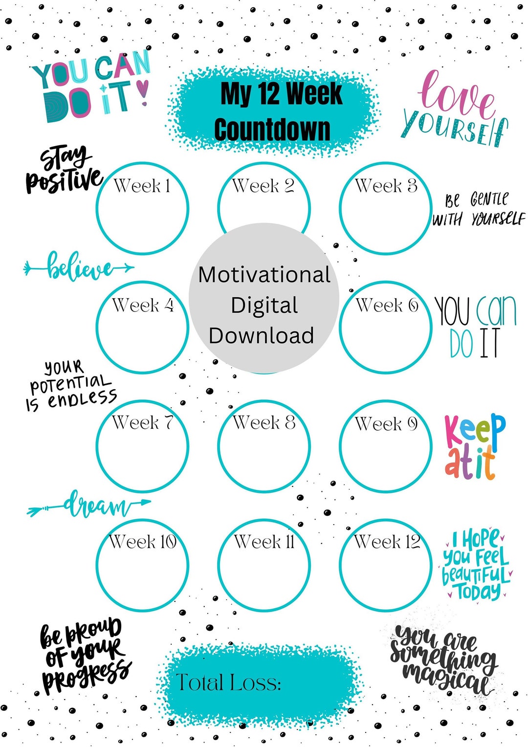 12 Week Countdown, Weight Loss Tracker. Progress Chart, Visual ...