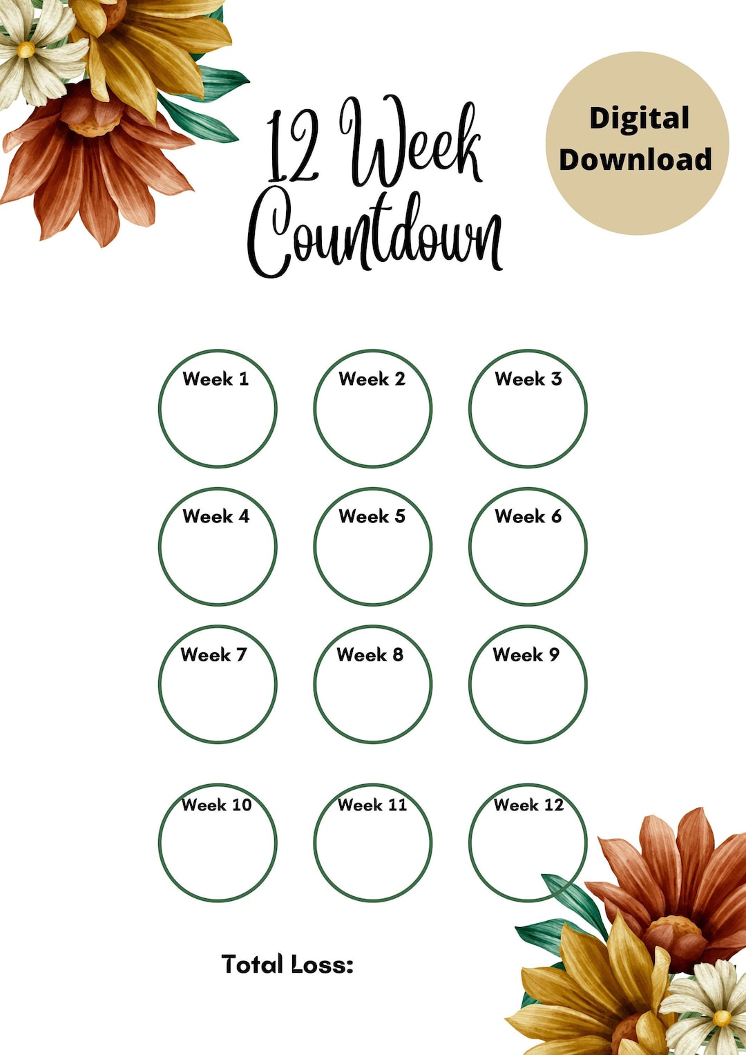 Printable 12 Week Countdown, Autumn Colours, Weight Loss Tracker ...