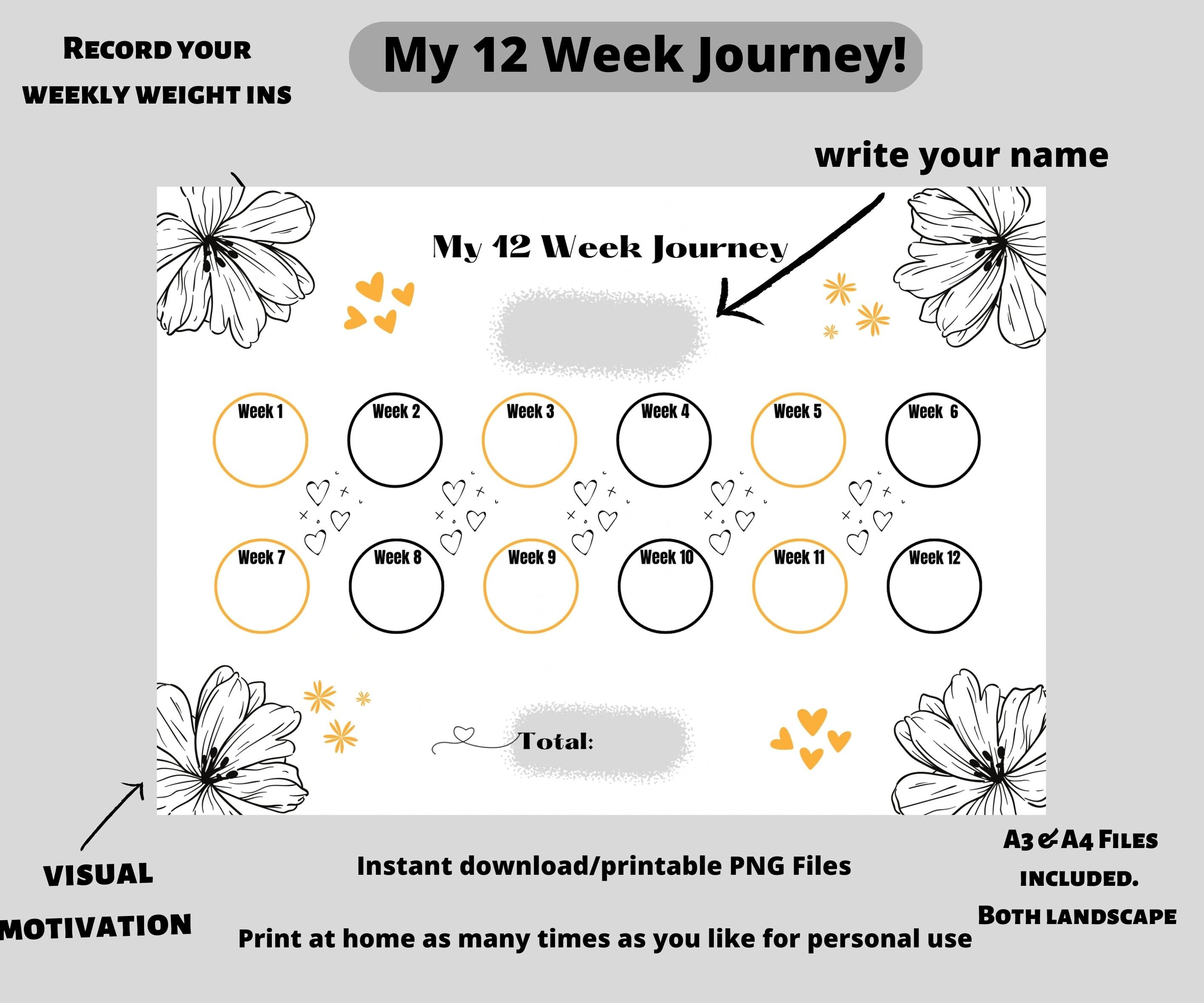 My 12 Week Journey, Record Sheet, Weight Tracker. Progress Chart ...