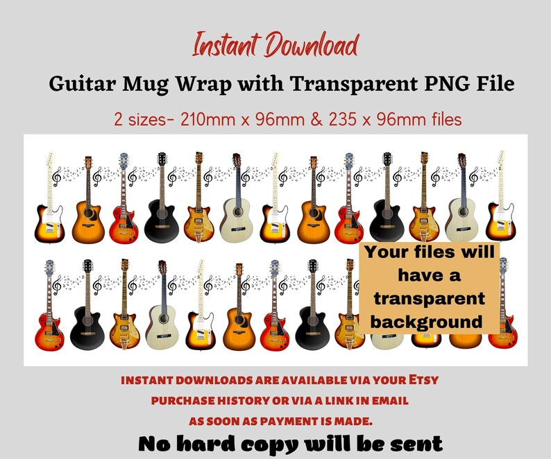 Sublimation, Guitars, Multi, PNG File With Transparent Background, Mug ...